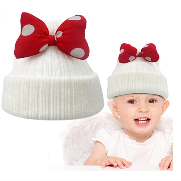 Accessories | New Soft Warm Knit Baby Hat With Red And White Polka Dot ...